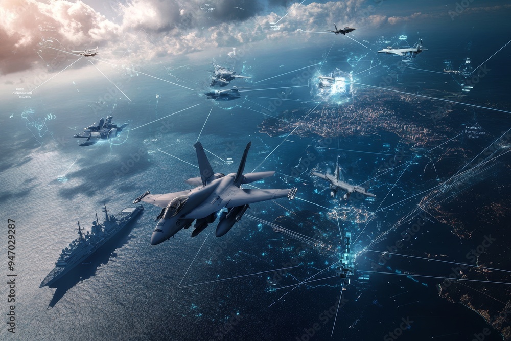 Showcasing modern military assets fighter jets, ships, satellites, and ...