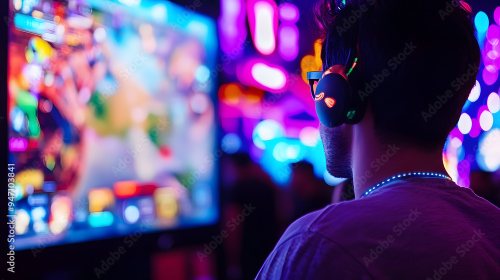 Crowded gaming convention with hundreds of enthusiastic gamers around ...