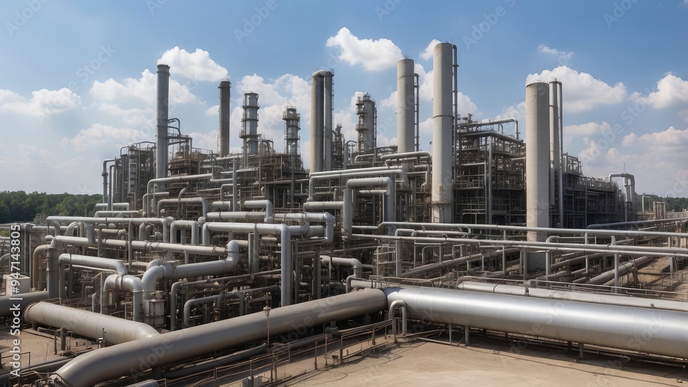 oil refinery plant,A sprawling petrochemical facility with steel ...