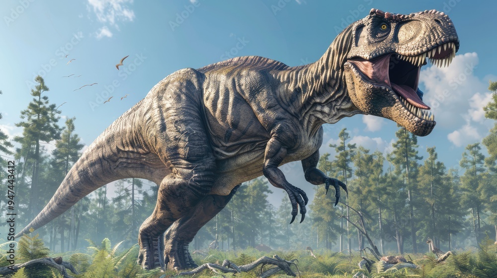 Tyrannosaurus Rex in its natural habitat, showing its size and Mesozoic ...