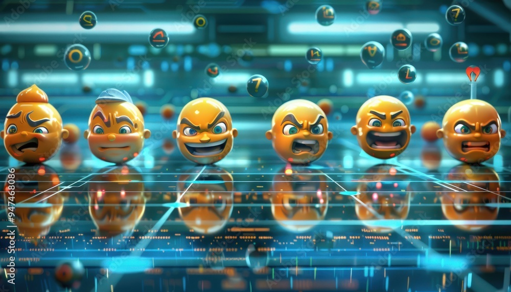 A detailed set of 3D emojis with faces showing a range of emotions from ...