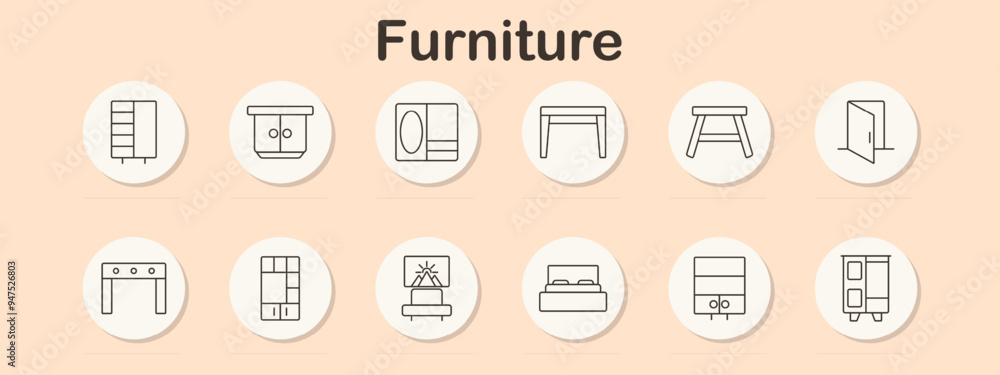 Furniture icon set. Various furniture symbols including shelves ...