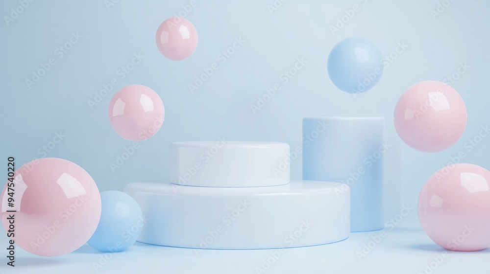 Light pastel baby blue 3D illustration featuring a minimalistic product ...