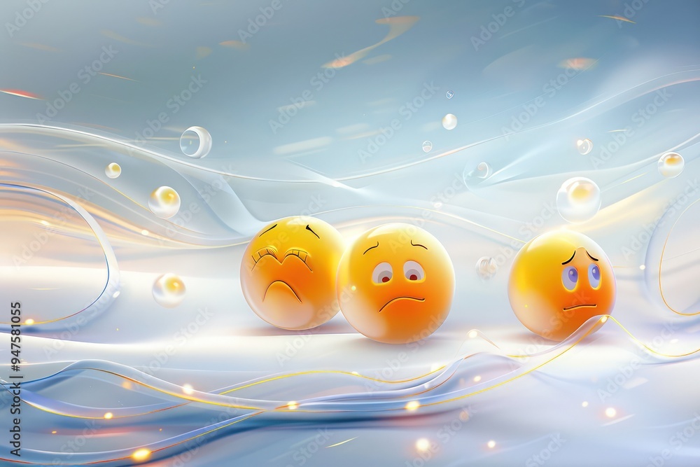 Sad emojis surrounded by an abstract backdrop of soft swirls and ...