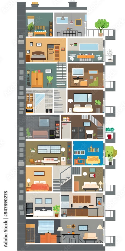 Cross Section of a Multi Level Modern Apartment Building Stock ...