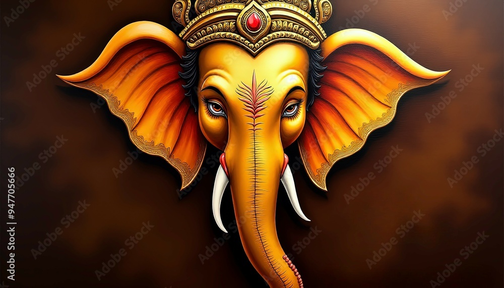 Lord Ganesha face in a surreal art style with a starry night sky ...