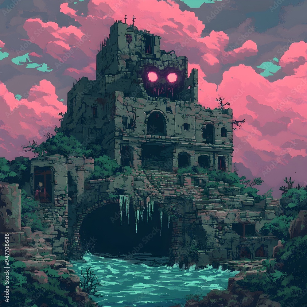 Stock-Illustration „Cursed Pixel Art Depiction of Haunting Isolated ...