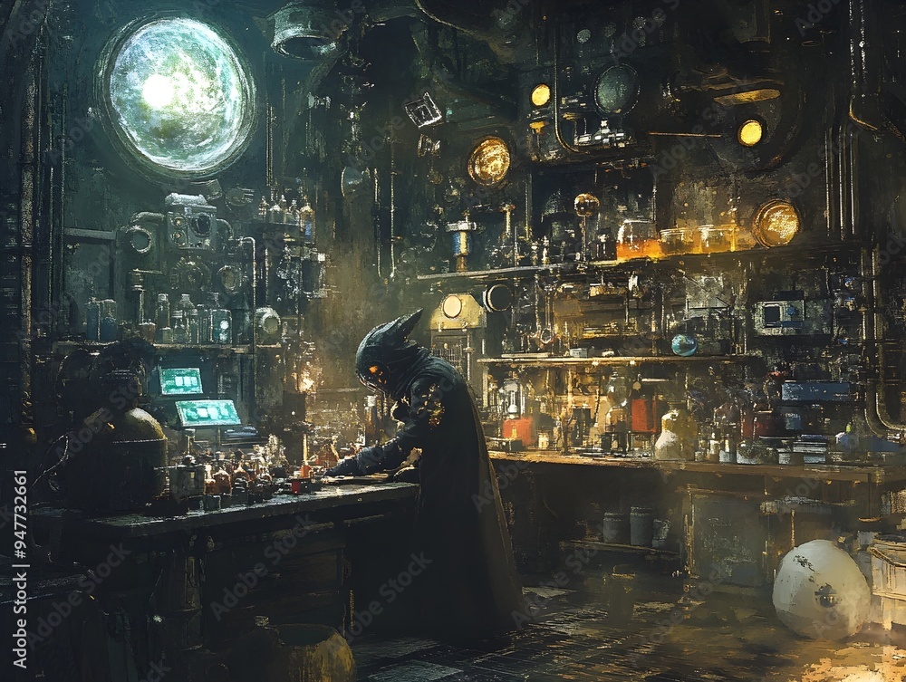 Robotic Witch s Cluttered Steampunk Inspired Laboratory with Strange ...