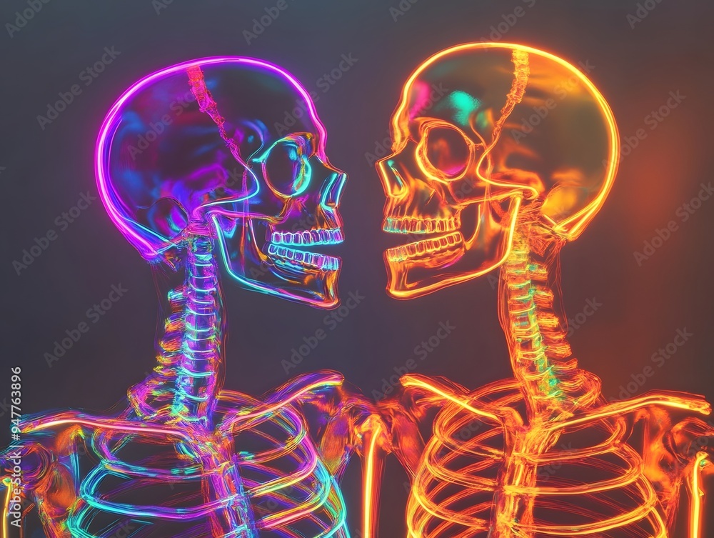 Colorful skeletons display a whimsical yet striking display of anatomy ...
