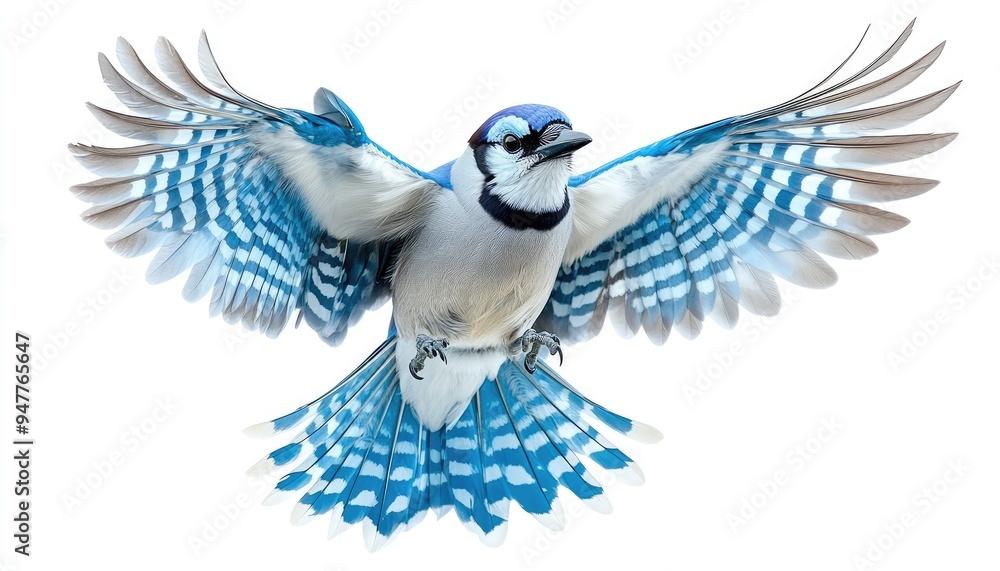 Blue jay with spread wings, isolated on white. Perfect for nature ...