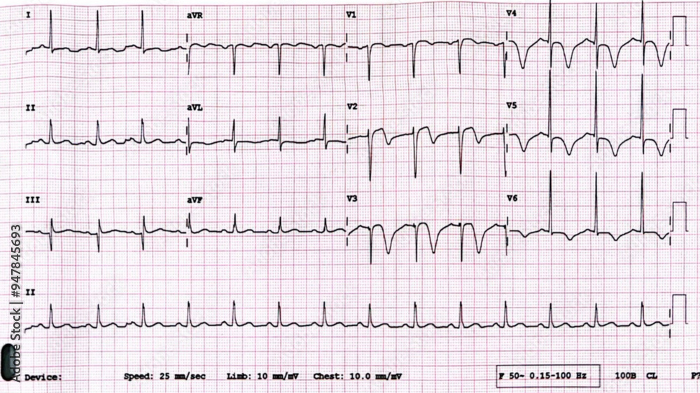 T wave inversion, myocardial ischemia and infarction , EKG 12 Lead ...