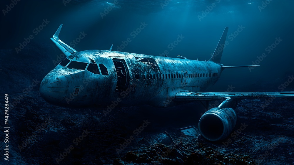 Wreckage of a contemporary passenger aircraft that is resting on the ...