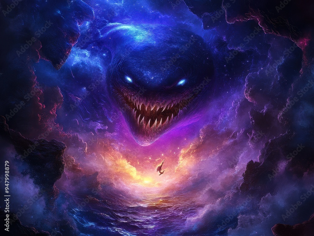 Epic Fantasy Artwork of a Giant Sea Monster Emerging from the Ocean ...