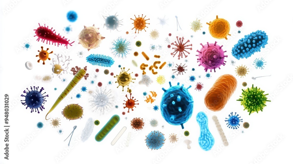 This collection displays diverse microorganisms such as bacteria and ...