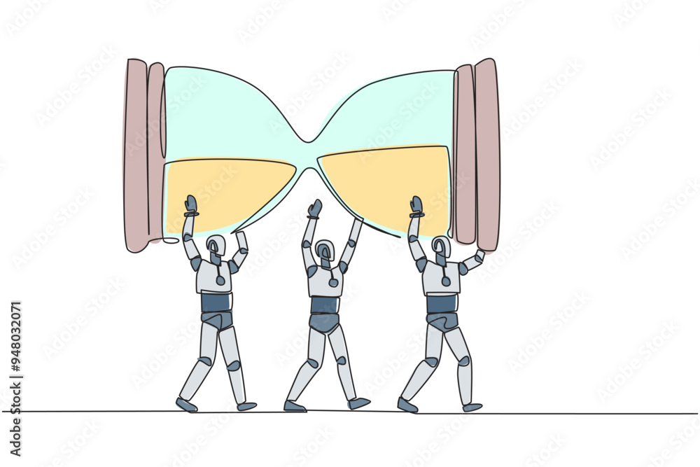 Single one line drawing group of robots work together to carrying an ...