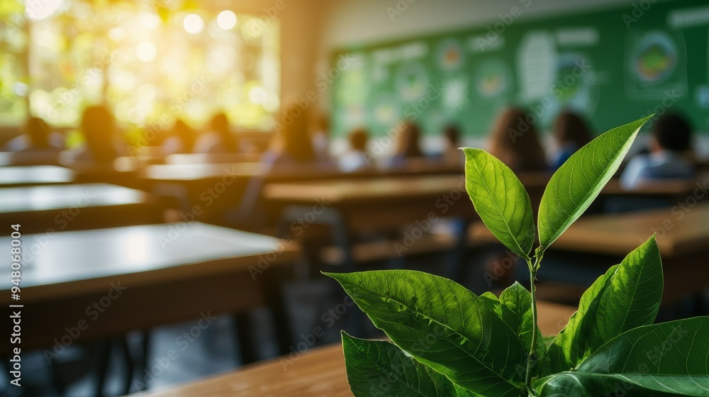 A classroom filled with students learning about ecosystems, with charts ...