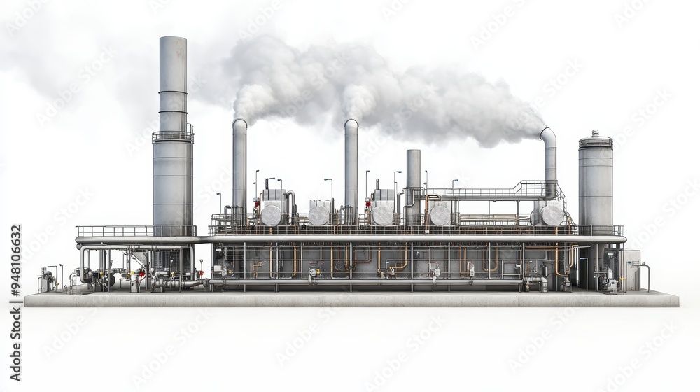 A geothermal power plant generates renewable energy as steam rises from ...