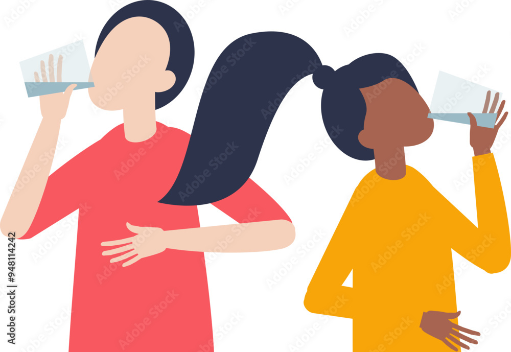 Two cartoon children drinking water, highlighting hydration and health ...