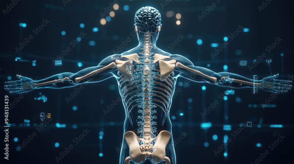 A detailed view of the human body in structural balance, highlighting ...