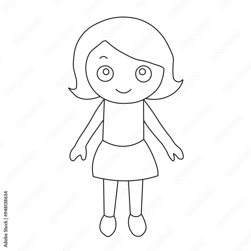 little girl. girl. Girl outline drawing Vector Images. Beautiful girl ...