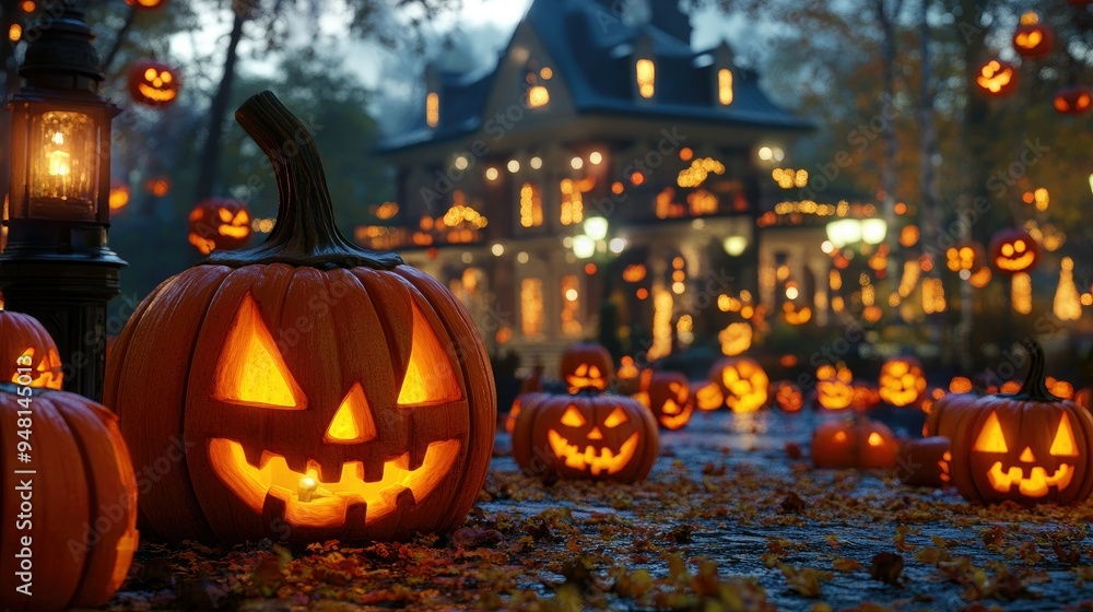Charming Halloween festival with jack-o'-lanterns of all shapes and ...