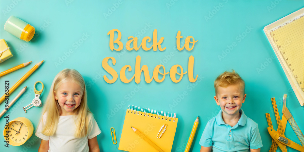 Cute little students a boy and a girl are getting ready for school ...