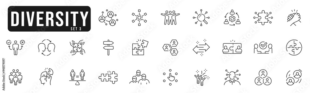Diversity line icon pictogram set 3. Variety, equality, acceptance ...