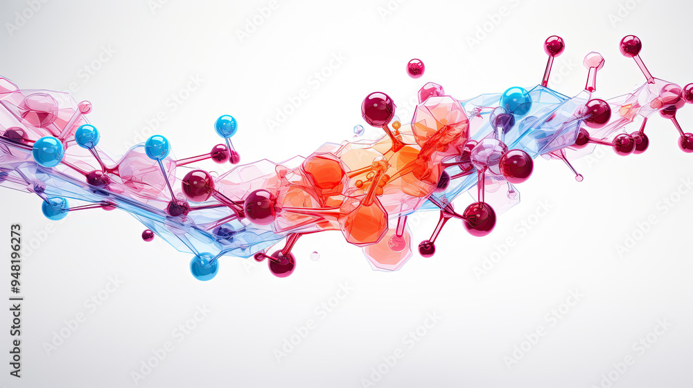 Molecular structure with interconnected hexagons and spheres, science ...