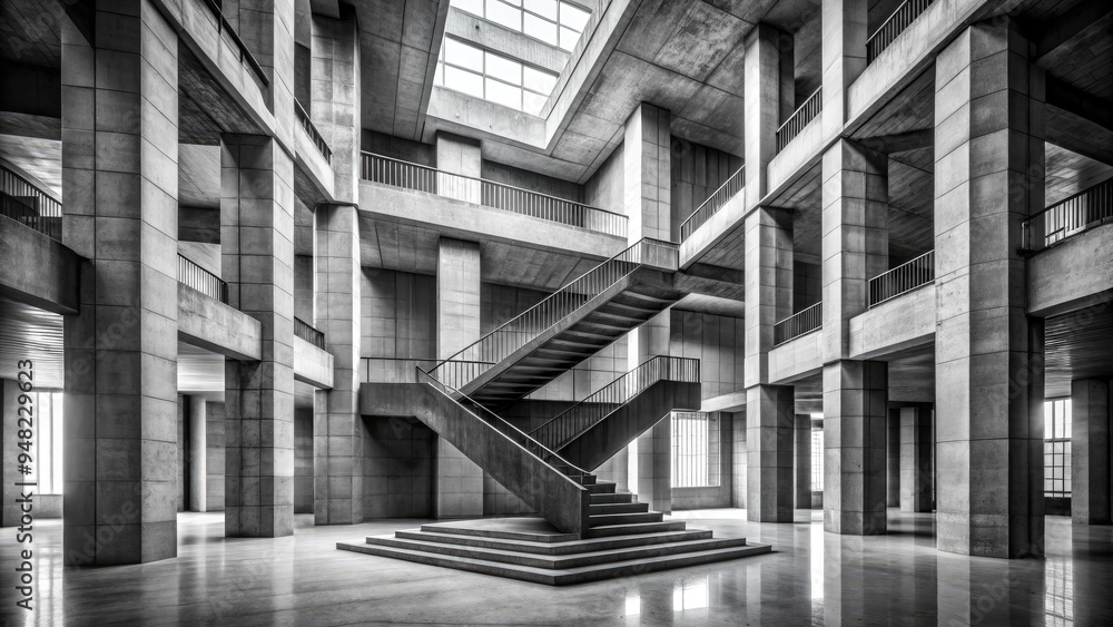 Monolithic concrete columns and stark staircases dominate the imposing ...