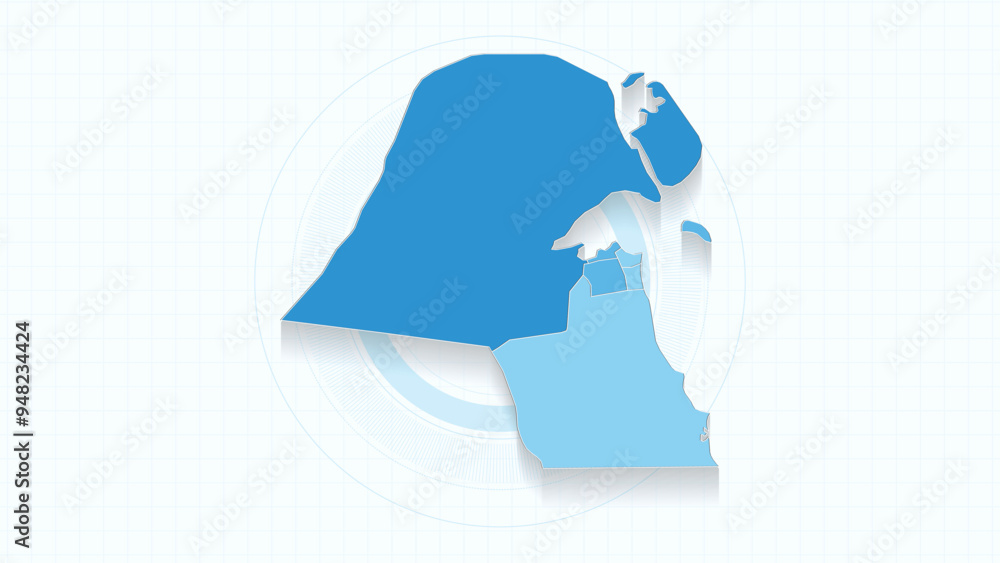 Blue Map of Kuwait, Kuwait map with borders of the states, country high ...