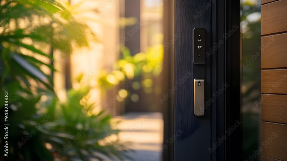 Photograph of a sleek and modern smart door lock system with IoT ...
