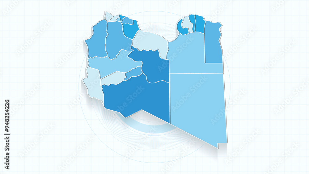 Blue Map of Libya, Libya map with borders of the states, country high ...
