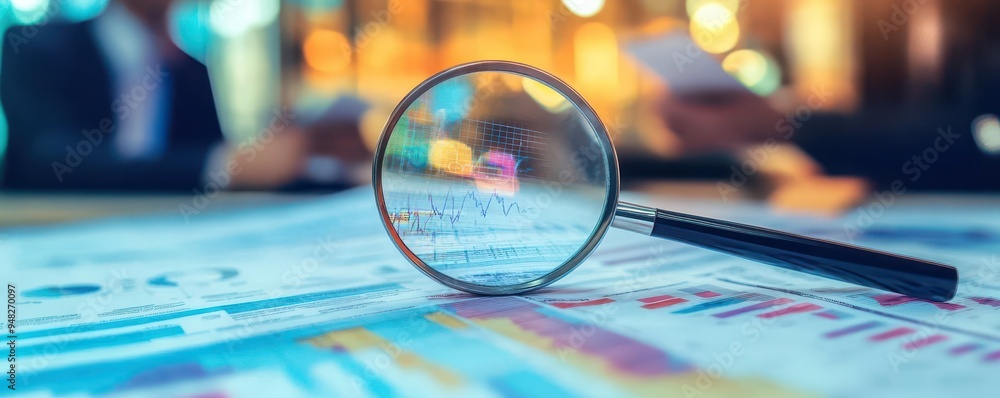 Credit Risk Assessment A magnifying glass over a bond, revealing a ...