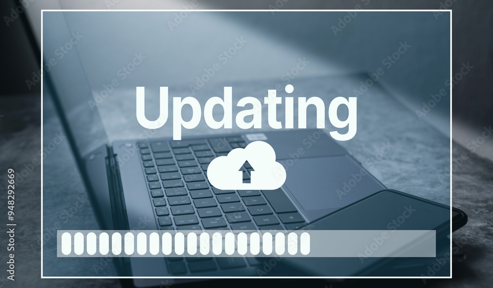 Software update or operating system upgrade. New version and improved security. Updating ...