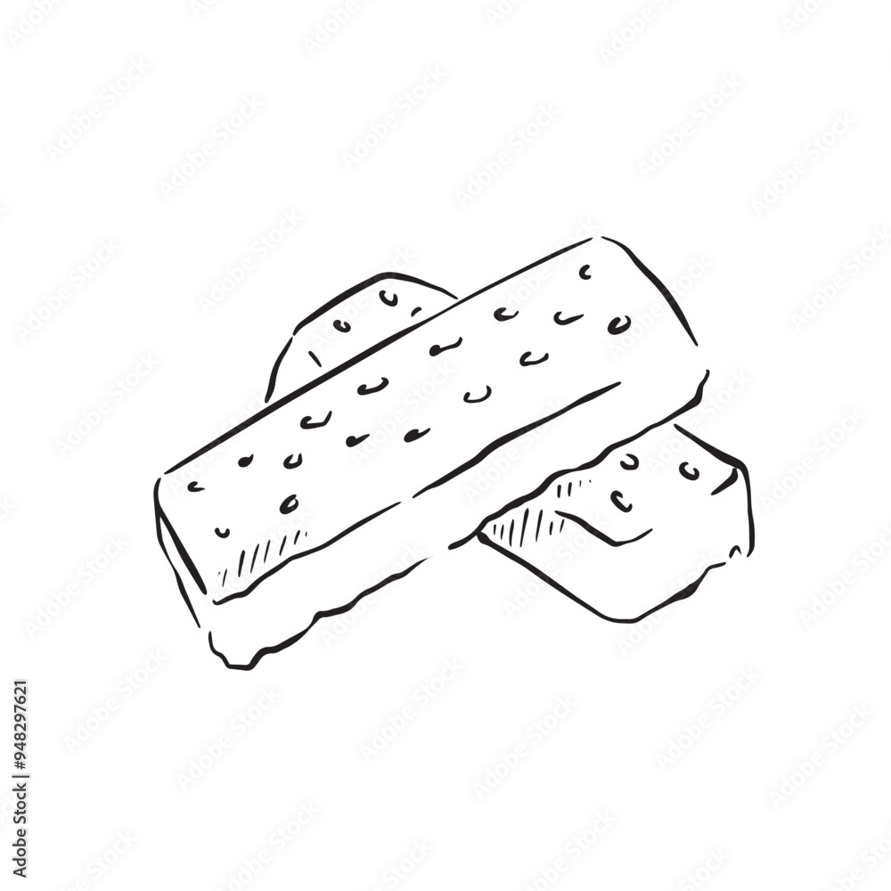 Shortbread stacked. Two Scottish biscuits hand drawn in line in black ...