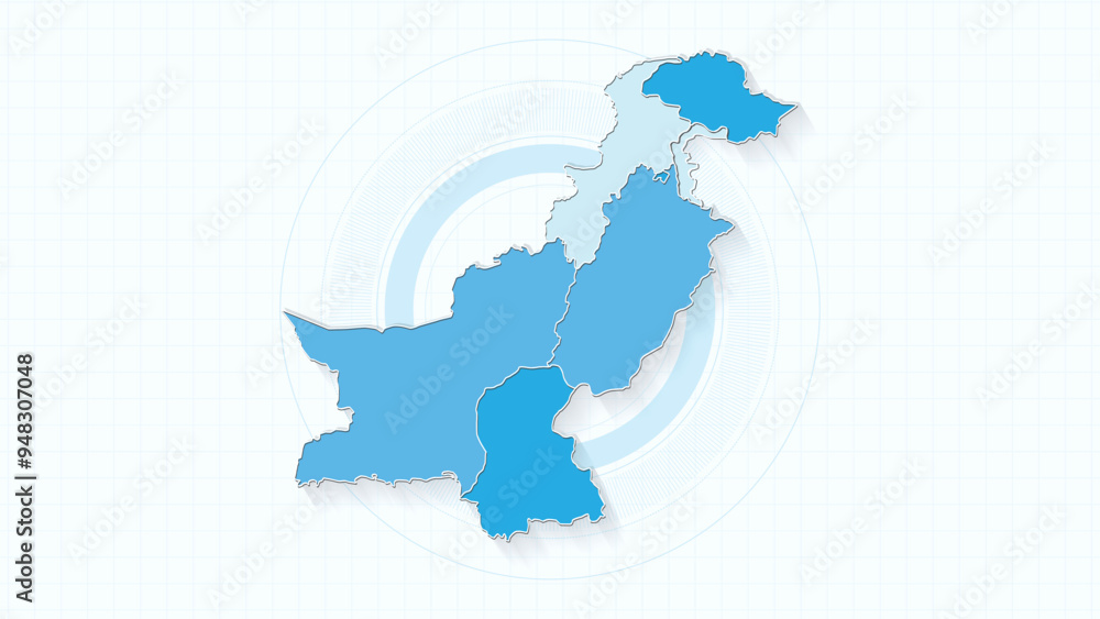 Blue Map of Pakistan, Pakistan map with borders of the states, country ...