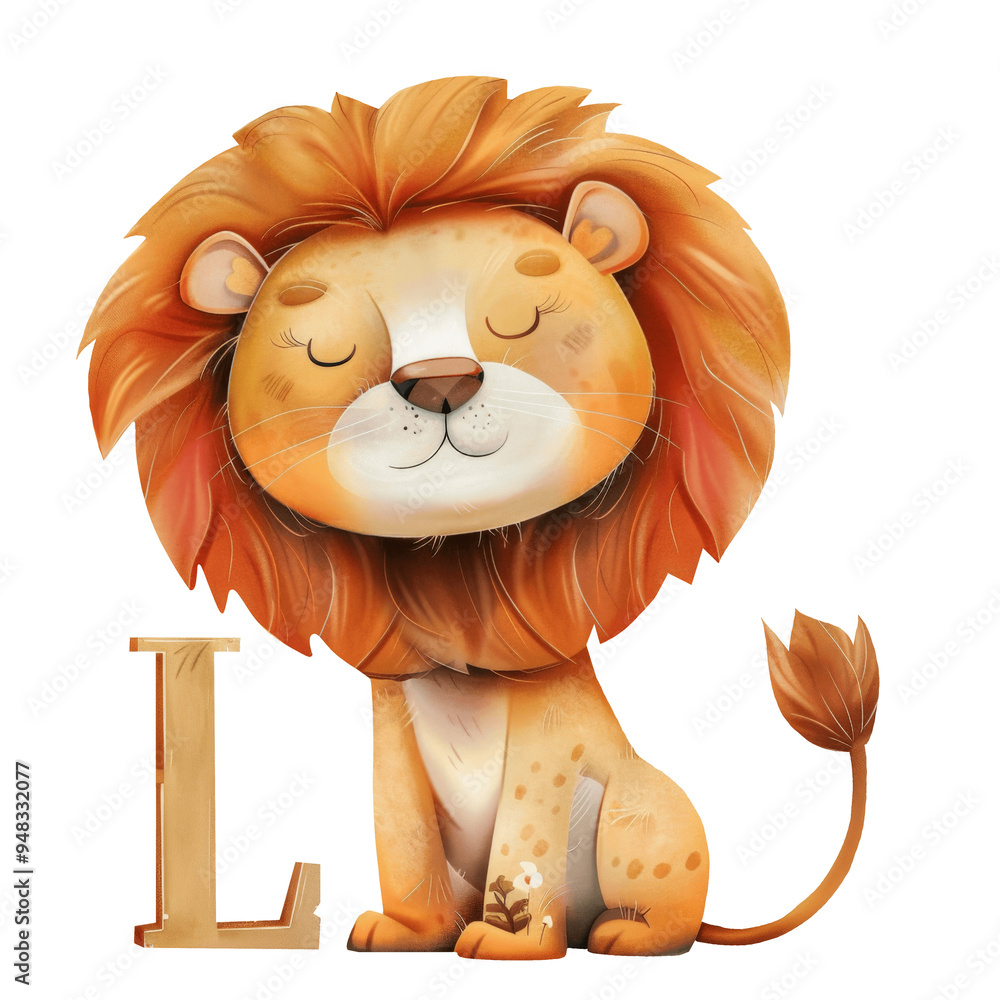 Alphabet letter L for cute lion on png transparent background. A cute ...