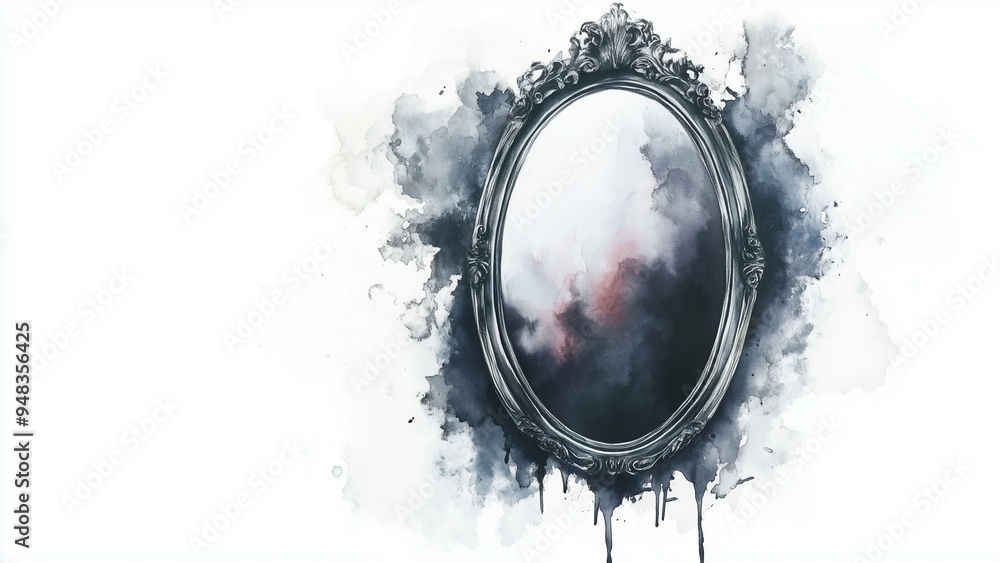 Haunted mirror, watercolor clipart illustration with isolated ...