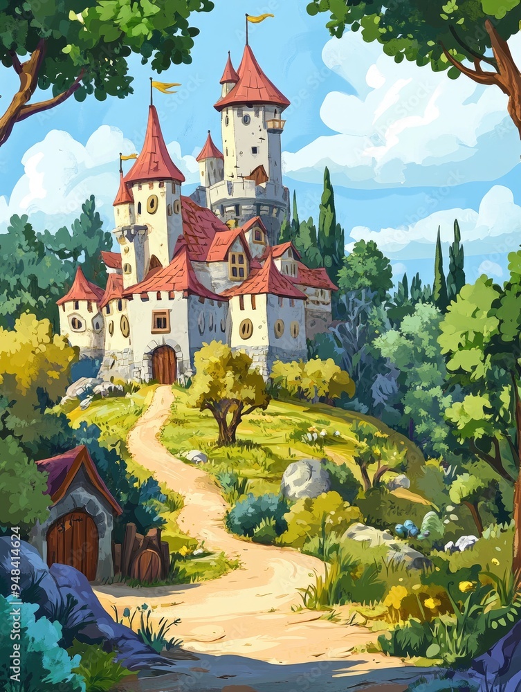 2D cartoon fairytale themed seeking game featuring a medieval castle ...