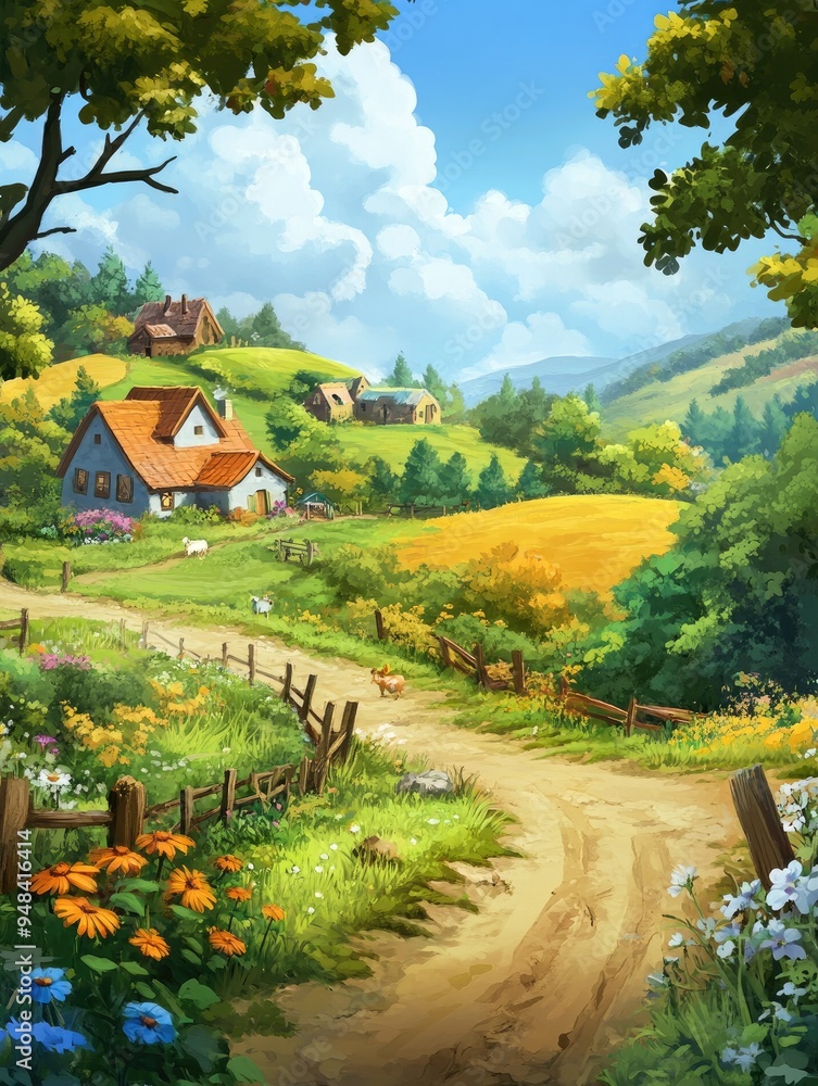 Stock-Illustration „2D cartoon style farm search game featuring a rural ...