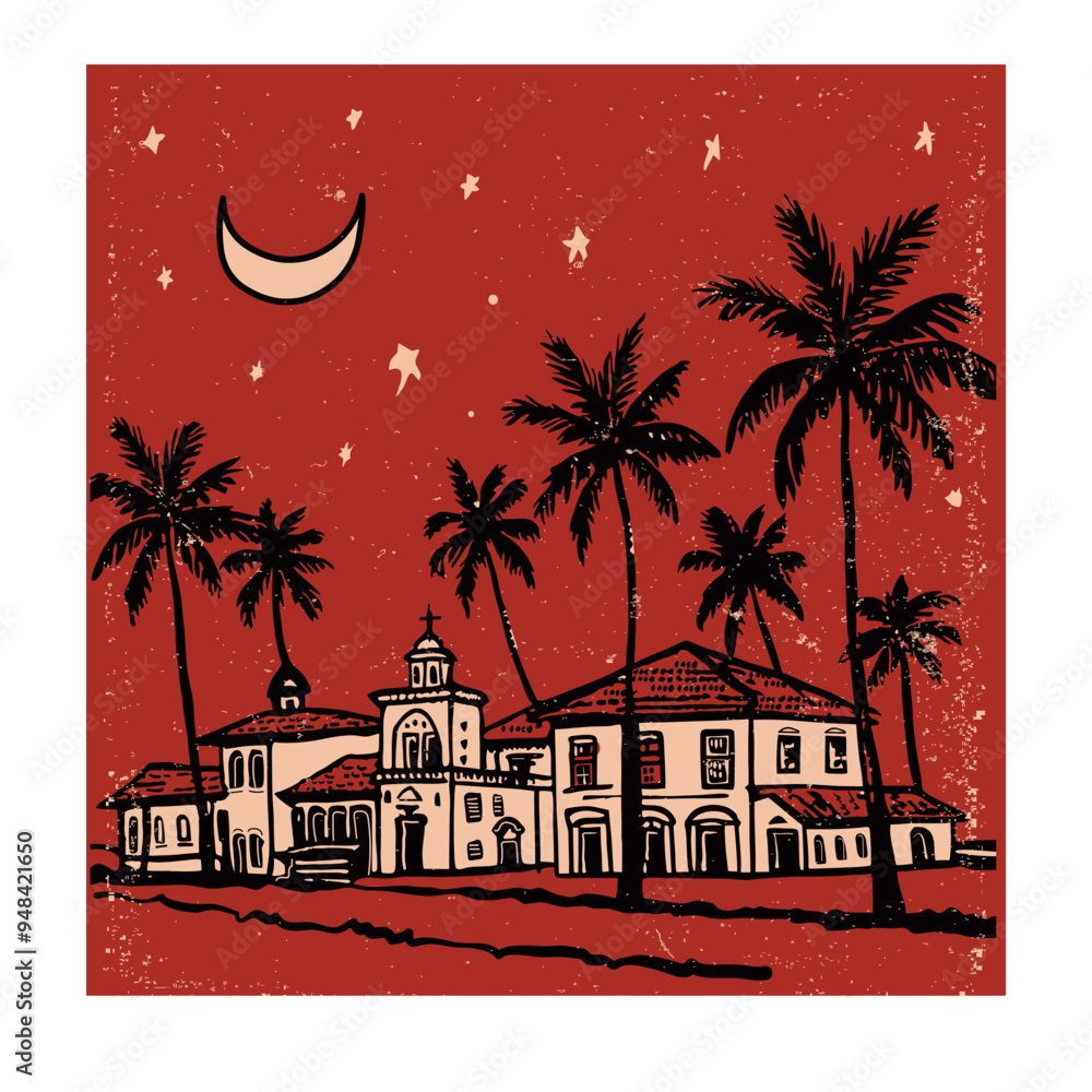 Night Goa - nostalgic view of the village with houses, Portuguese ...