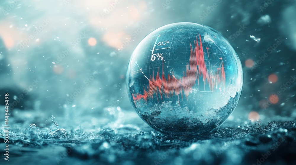 Abstract visualization of data trends in a crystal ball over water ...