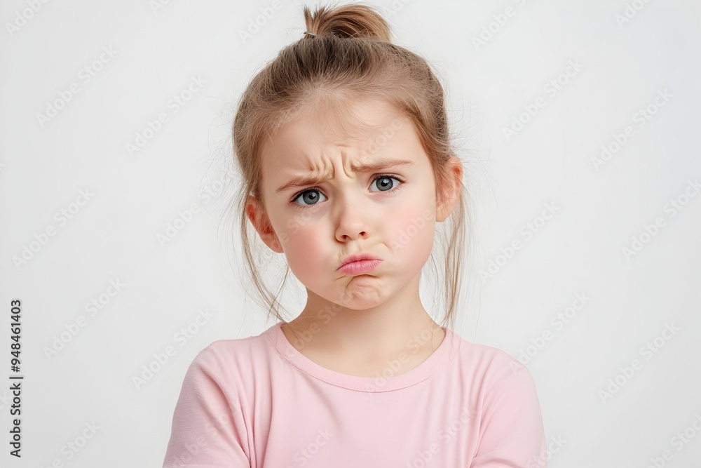 A 3D portrait of a young girl with a confused and puzzled expression ...