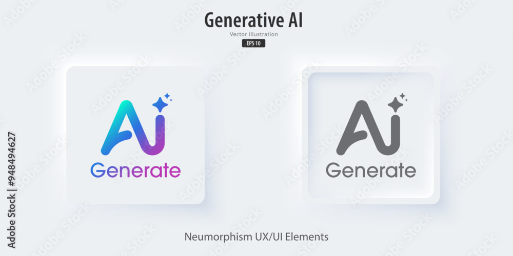 Vector de Stock Generate AI icon. A set of 3D buttons active and inactive with icon symbols ...