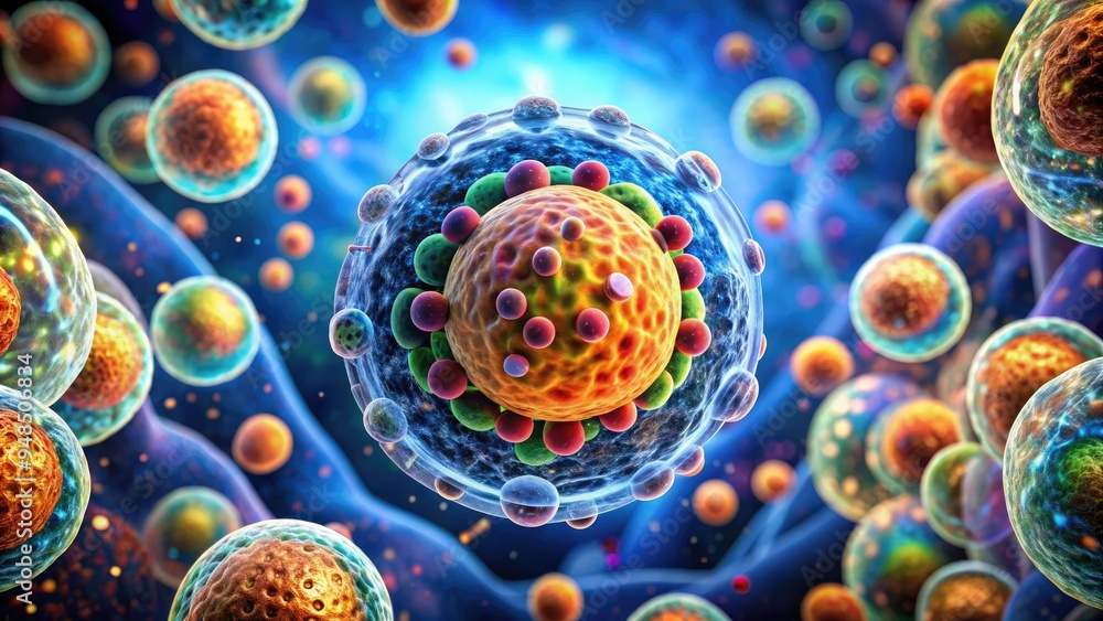 Microscopic image of a stained cell nucleus, displaying chromatin ...