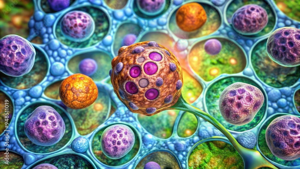 Microscopic view of renal cell carcinoma, showing abnormal kidney ...