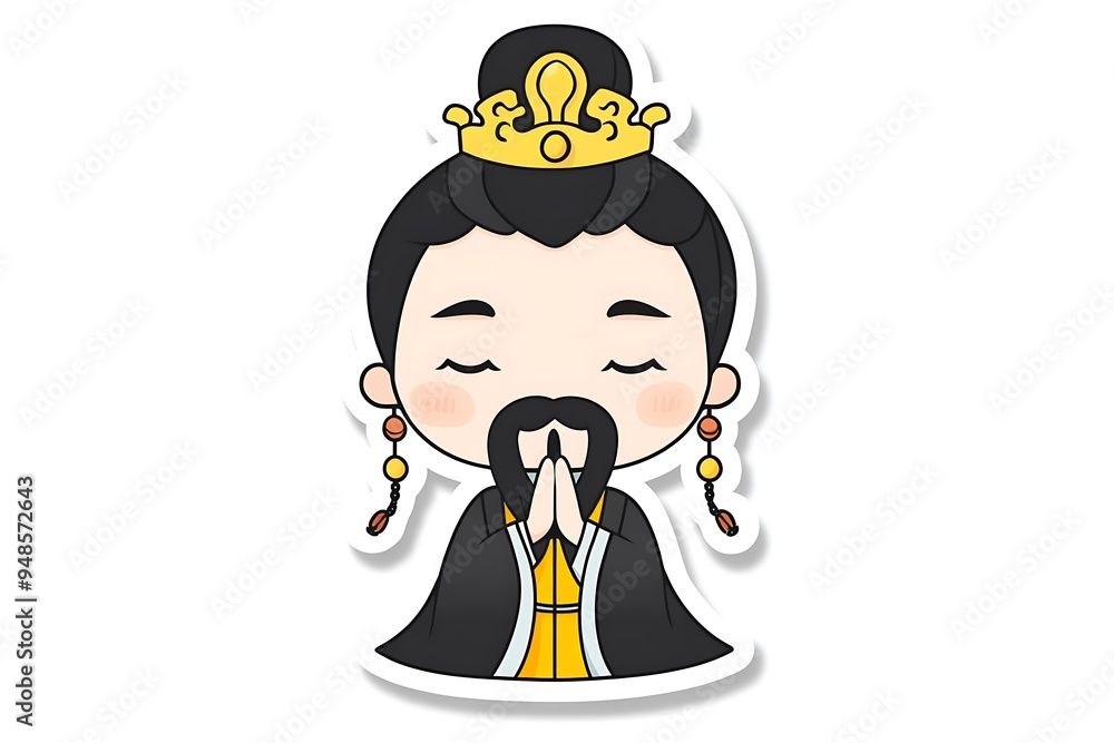 Serene Chinese Emperor Chibi Cartoon Sticker Design on White Background ...