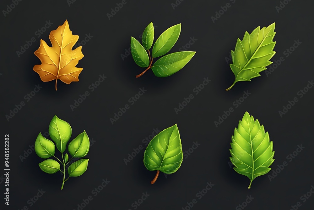 Whimsical Leaf Icons in Fantasy Game Style with High-Resolution ...