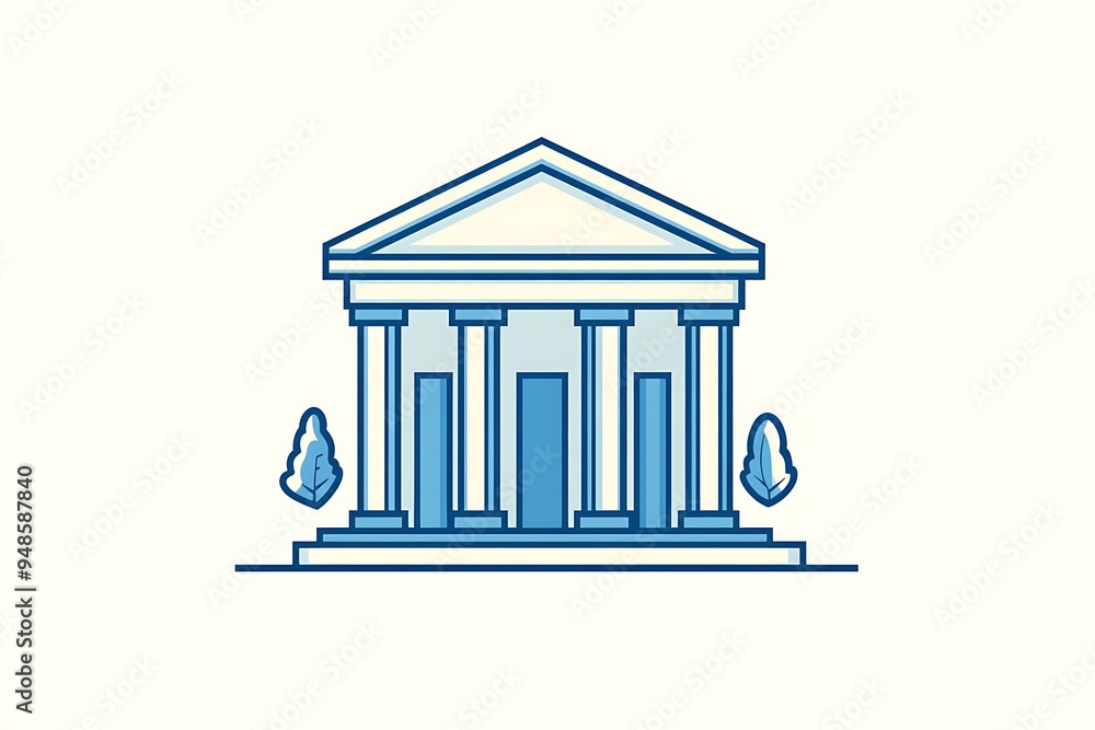 Modern Bank Building Vector Icon with Minimal Line Art Style and Light ...