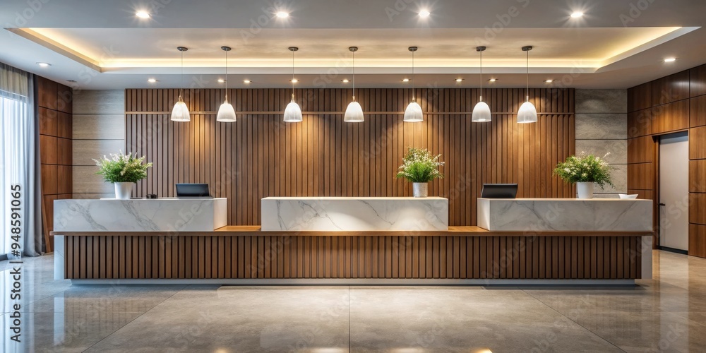 Hotel reception desk interior with modern design features, hotel ...